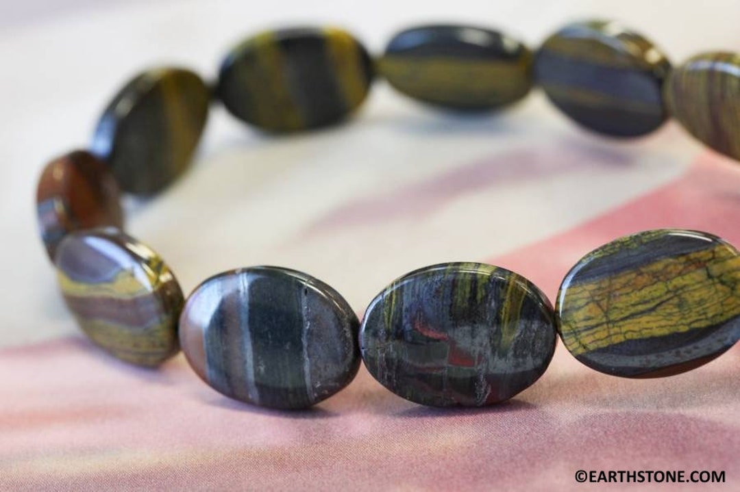 L/ Tiger Iron Jasper 18x25mm Flat Oval Beads 16" Strand Natural Jasper ...