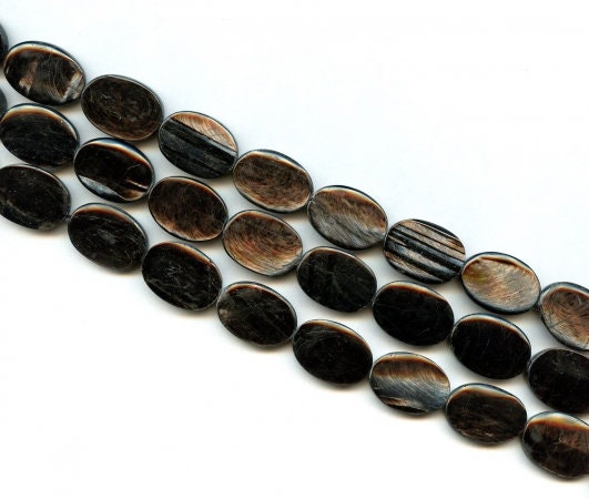 L/ Hypersthene 18x25mm/ 15x20mm Flat Oval Beads 15.5" Strand Stabilized ...