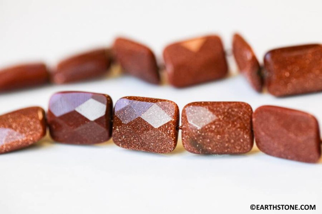 L/ Goldstone 13x18mm/ 15x20mm Cushion Cut Beads 16" Strand Synthetic ...