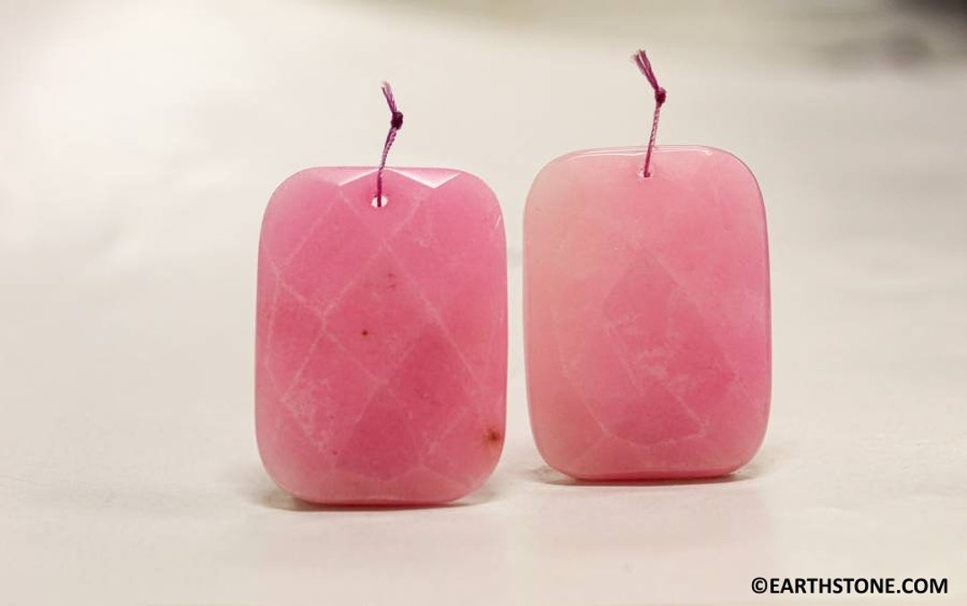 XXL/ Pink Jade 30x40mm Faceted Rectangle Pendant Dyed Baby Pink Stones ...