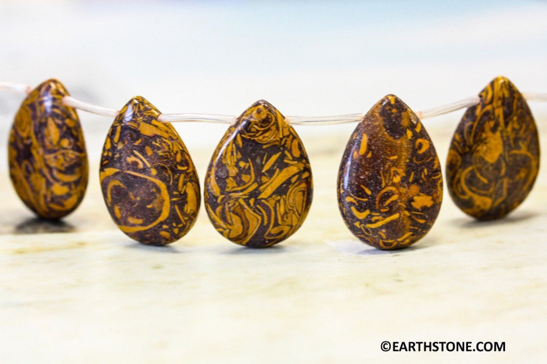 XL/ Elephant Skin Jasper 18x25mm Flat Pear Drop Beads 8" Strand Natural ...