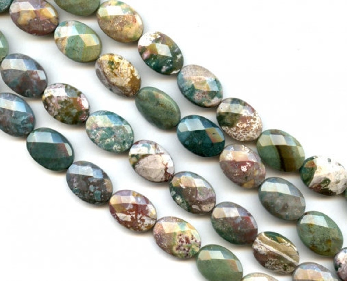 L/ Fancy Jasper 18x25mm Faceted Flat Oval Beads 16" Strand Natural ...