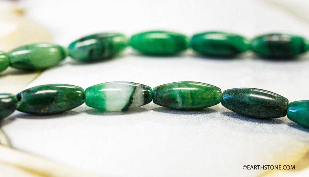 S/ African Jade 5x12mm Oval Rice Beads 15" Strand Shade Varies Natural ...