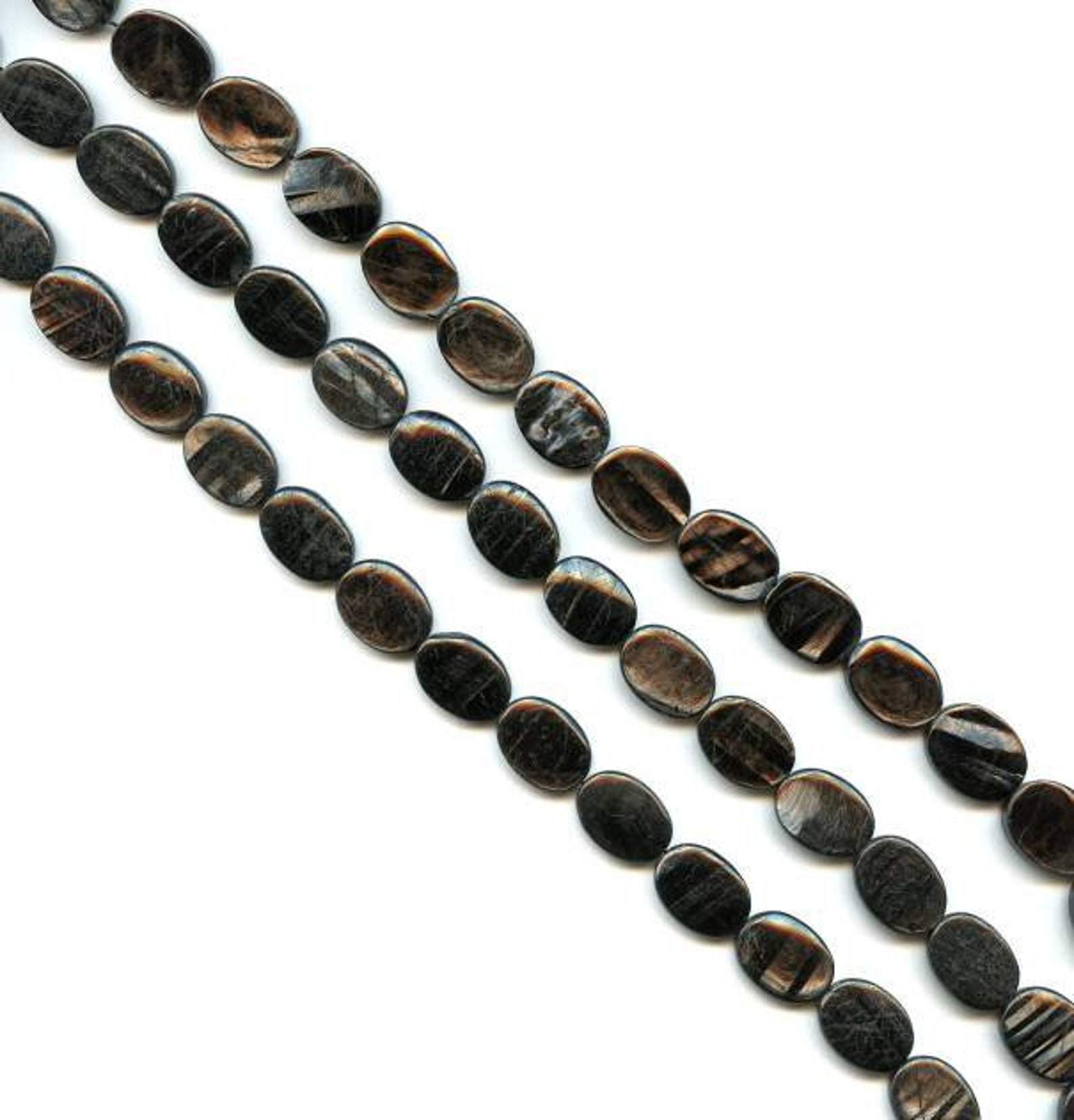L/ Hypersthene 18x25mm/ 15x20mm Flat Oval Beads 15.5" Strand Stabilized ...