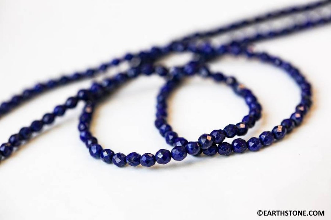 XS/ Natural Lapis 3mm Faceted Round Beads 15.5" Strand Dark Blue ...