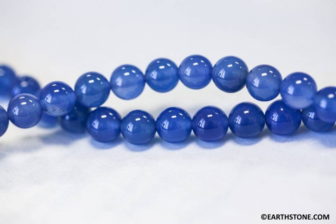M/ Blue Onyx 8mm/ 10mm Round Beads 16" Strand Dyed Blue Onyx Gemstone ...