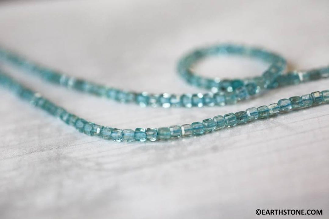 XS/ Blue Apatite 2.5mm Beveled Cube Beads 15.5" Strand Natural Gemstone ...
