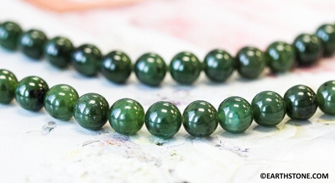 M/ Green Jade 8mm Round Beads 15.5" Strand Natural Nephrite Jade ...