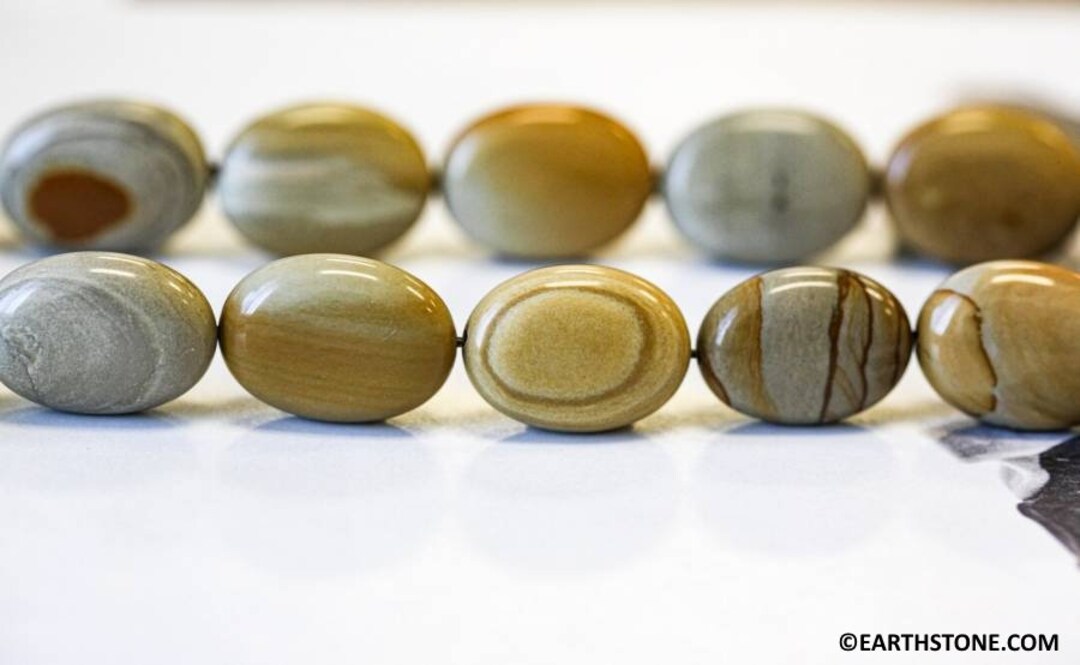 Owyhee Sunset Jasper 16-18x Flat Oval Beads 15.5" Strand Natural Oregon ...
