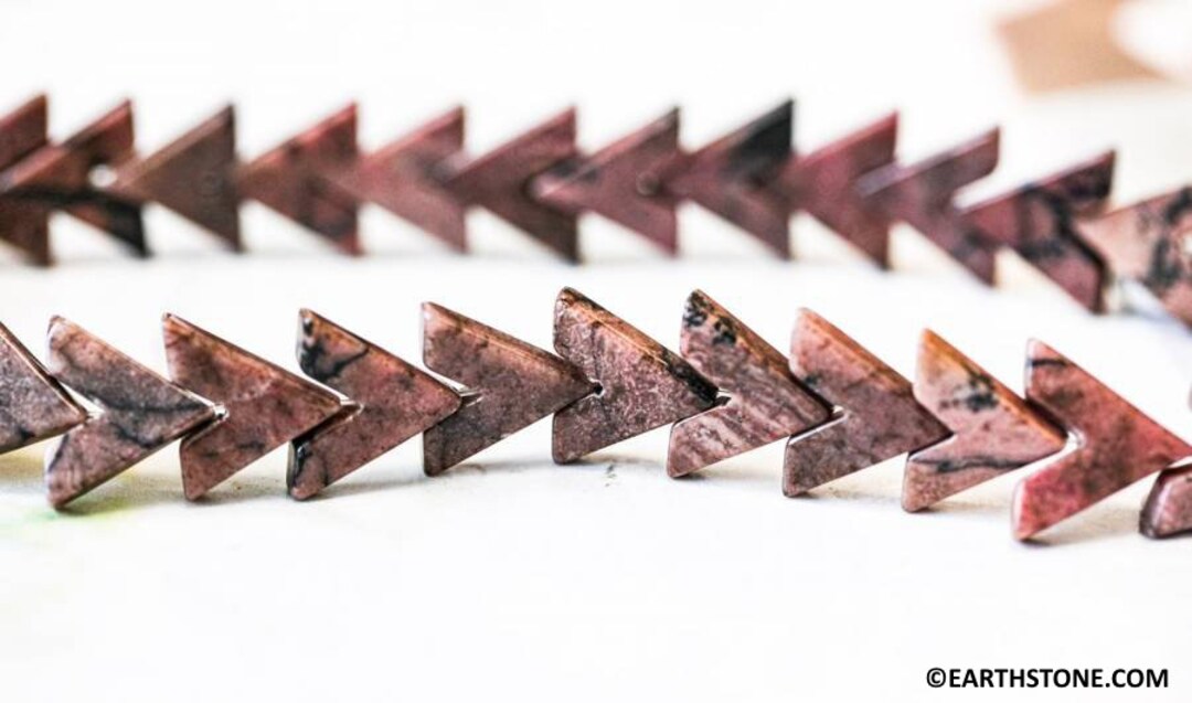 L/ Rhodonite 16x16mm V-shape Beads 16" Strand Natural Pink and Dark ...