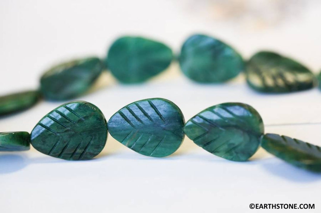 L/ African Jade 15x20mm Leaf Beads 16" Strand Size/shade Varies Natural ...