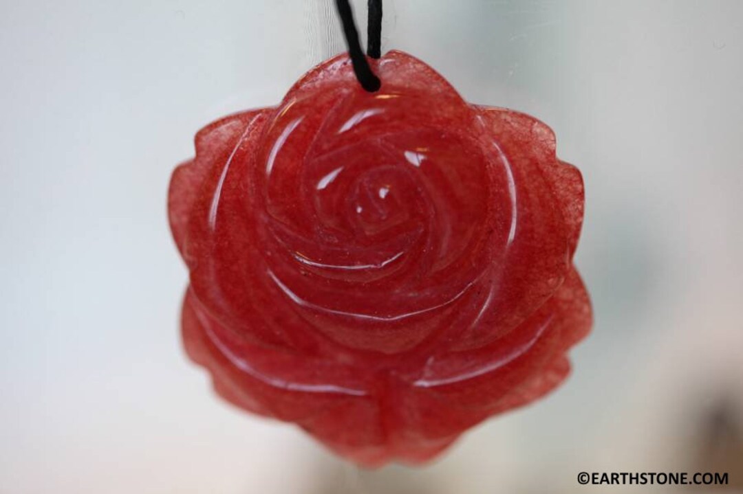 XXL/ Red Jade 45mm/ 25mm Carved Flower Pendant Dyed Nephrite Jade ...