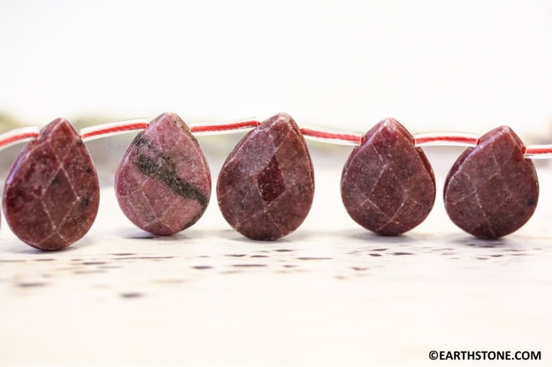 XL/ Rhodonite 15x20mm/ 20x20mm Flat Pear Briolette Beads 8" Strand ...