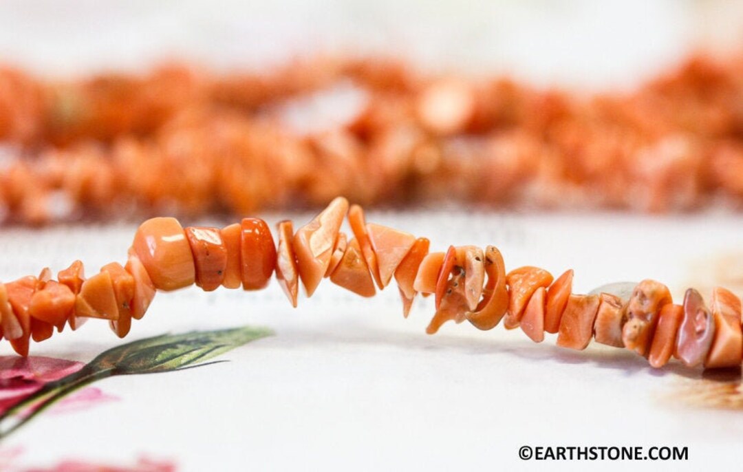 S/ Salmon Coral 5mm Chips Beads 16" Strand Size Varies Natural Salmon ...