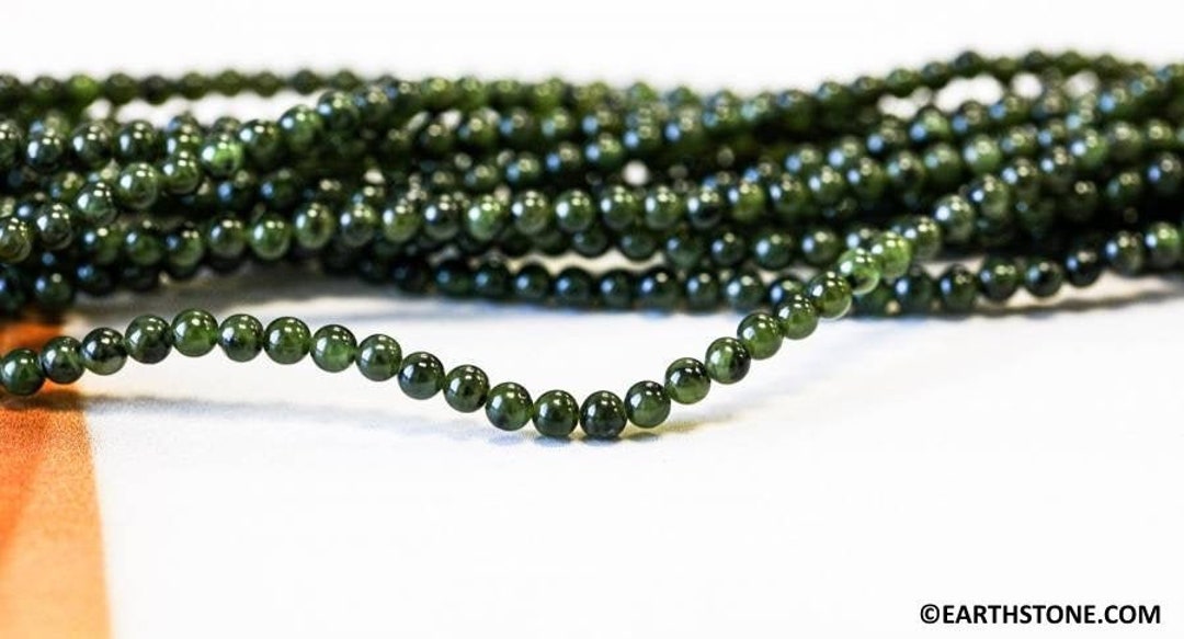 XS/ Green Jade 3mm Round Beads 15.5" Strand Natural Nephrite Jade ...