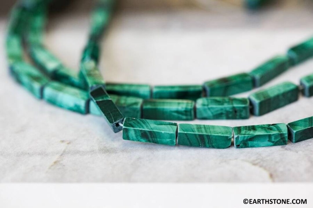 S/ Malachite 4x13mm Rectangle Beads 15.5 Strand Natural Green Malachite ...