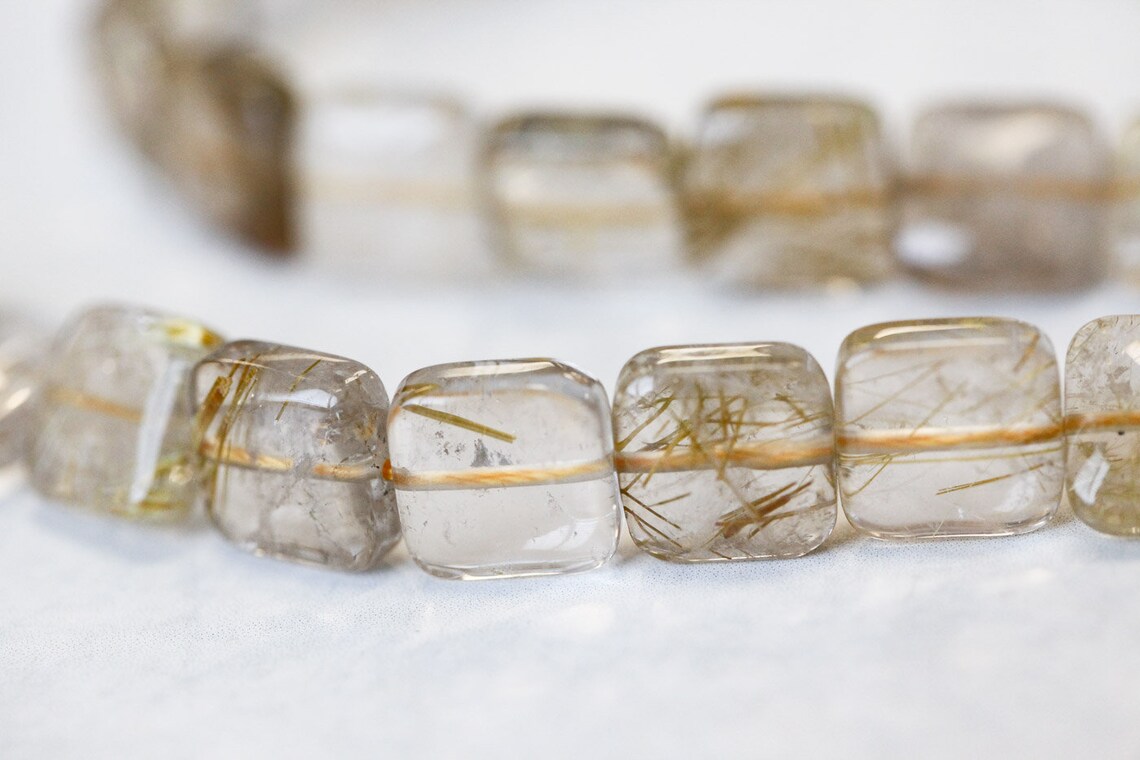 M/ Rutilated Quartz 12x12mm Flat Square beads 16 strand | Etsy