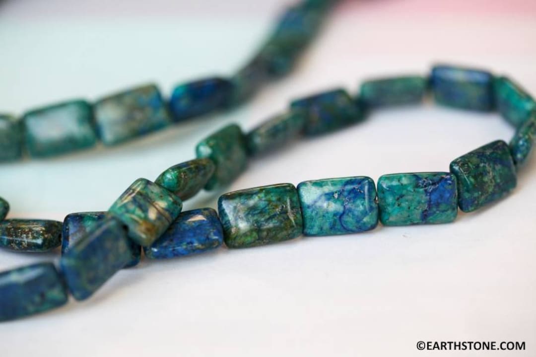 M/ Azurite Malachite 10x14mm Flat Rectangle Beads 16" Strand Natural ...