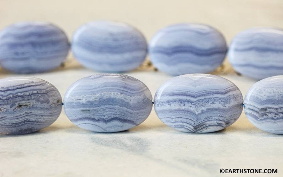 Blue Lace Agate 23x37mm/ 20x30mm Flat Oval Beads 15.5