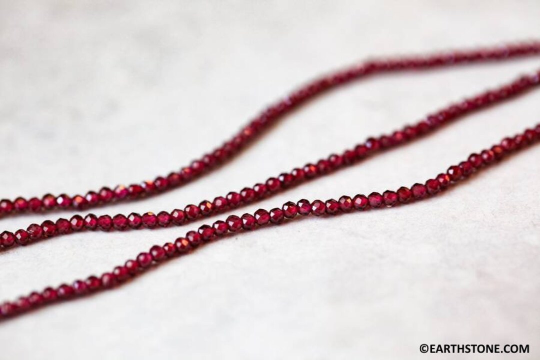 XS/ Garnet 2mm Faceted Round Beads 15.5" Strand Enhanced Gemstone for ...