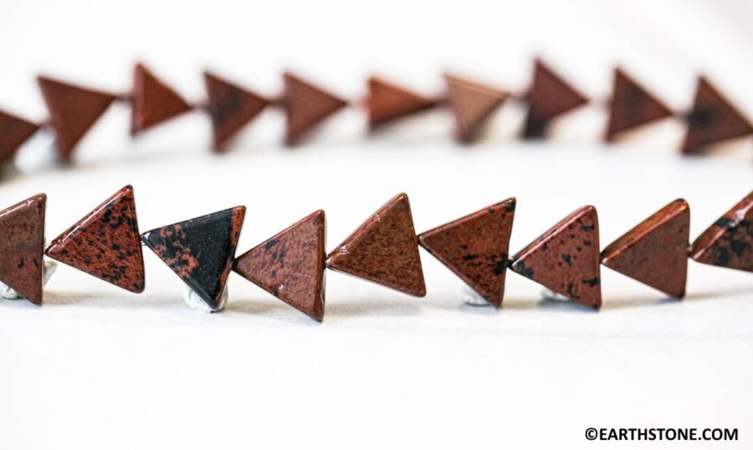 L/ Mahogany Obsidian 12x12mm Triangle Beads 16" Strads Natural Obsidian ...