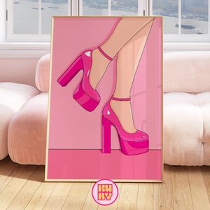 Pink Heels Wall Print / Printable Wall Art / Pink Platform Fashion Shoe ...
