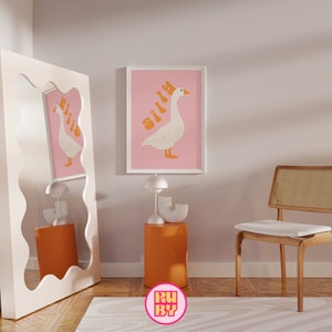 Silly Goose Wall Print: Printable Funny Duck Goose Illustration - Pink ...
