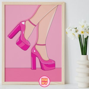 Pink Heels Wall Print / Printable Wall Art / Pink Platform Fashion Shoe ...