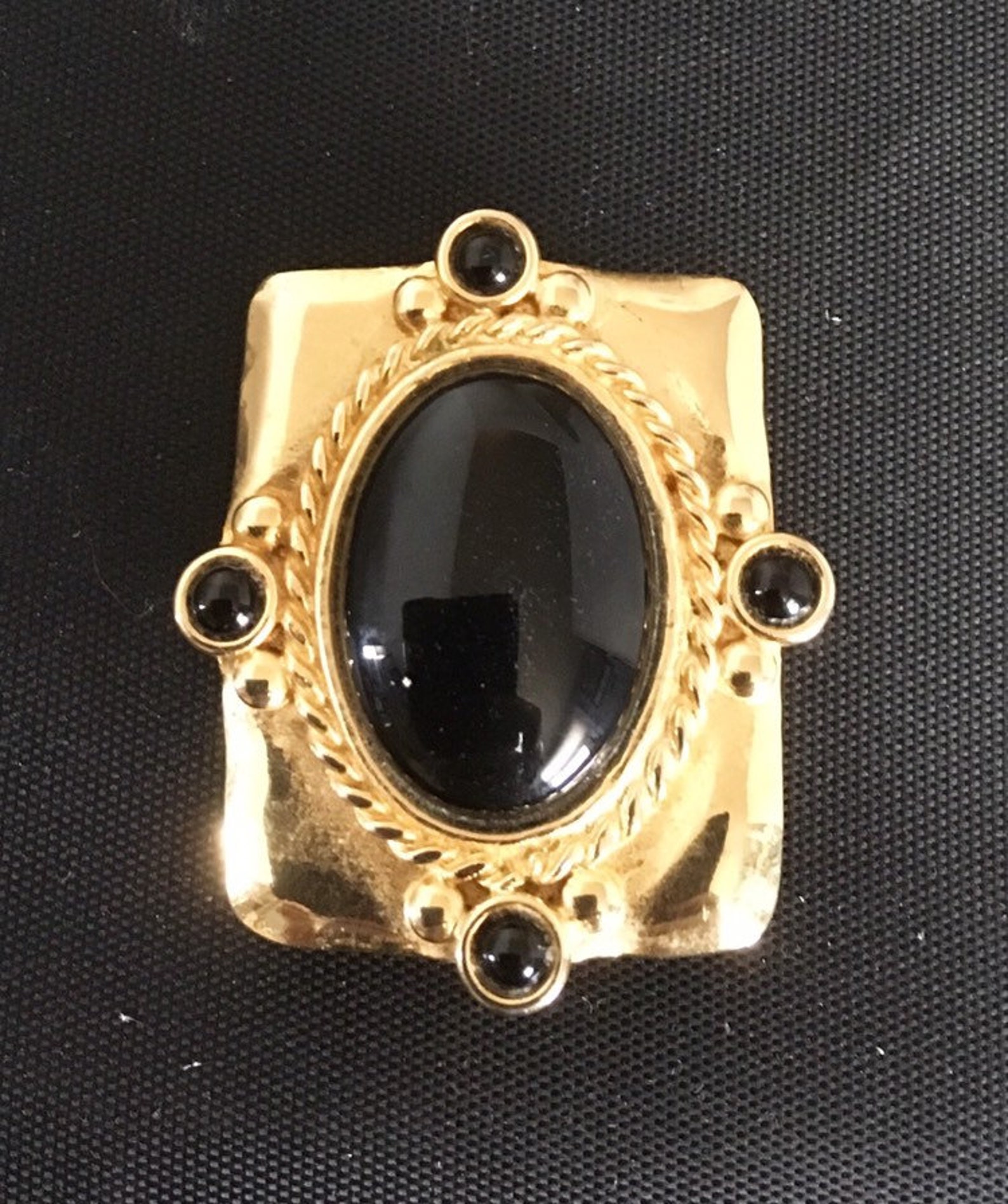 Gold Plated Brass Rectangle Pendant/pin With Gold Platedbrass Accents ...