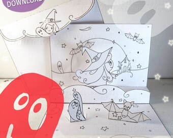 Halloween Pop up Card Envelope Template Coloring Page | Etsy