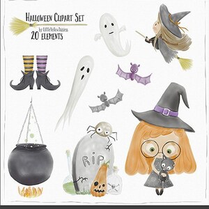 Halloween Clipart Set, Halloween Clip Art Watercolor, Witch Clipart ...