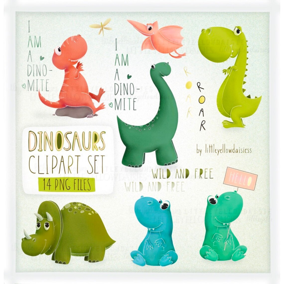 Dinosaurs Clip Art Set T-rex Dino Prehistoric Stegosaurus - Etsy