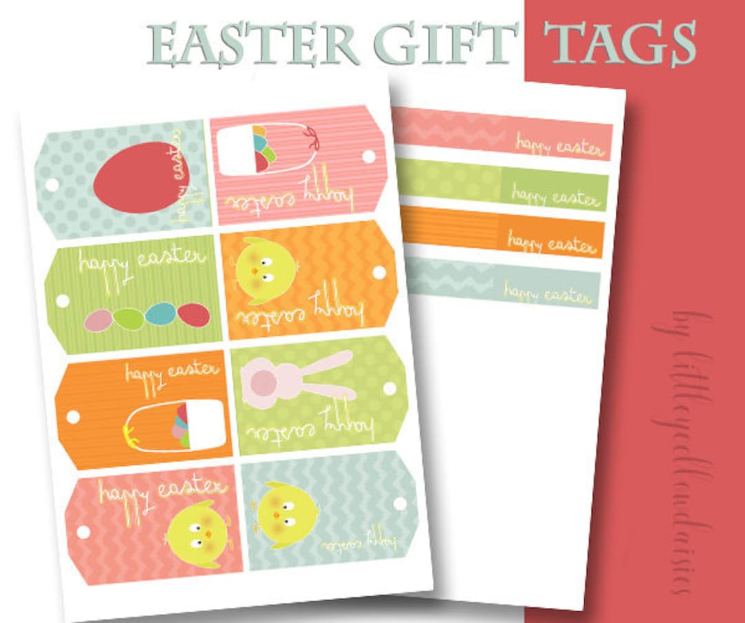 Easter Gift Tags-easter Printable Tags-bunny, Easter Eggs, Chicken ...