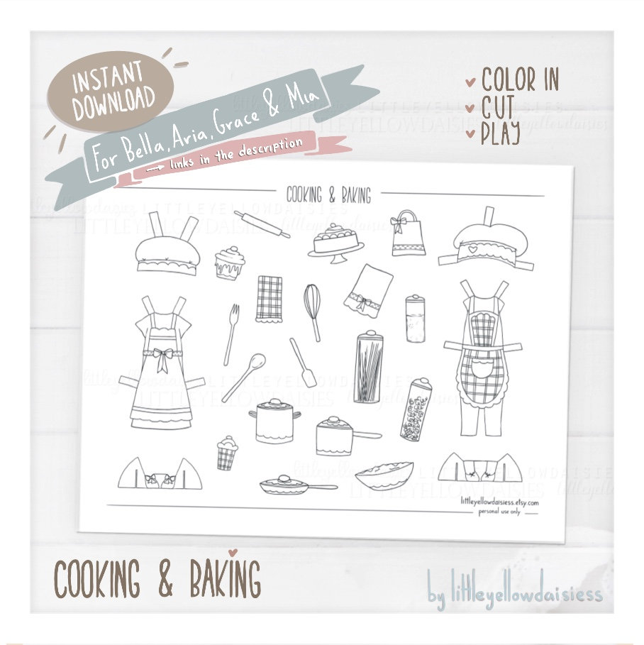 Cooking And Baking Set For Paper Dolls Kitchen Cakes Girls | Etsy