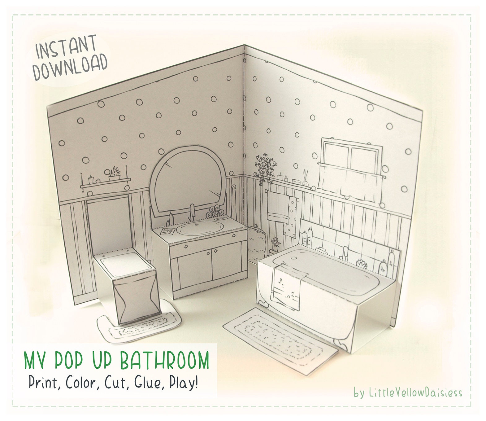 Pop-Up Bathroom Printable Doll house Room Educational Games | Etsy