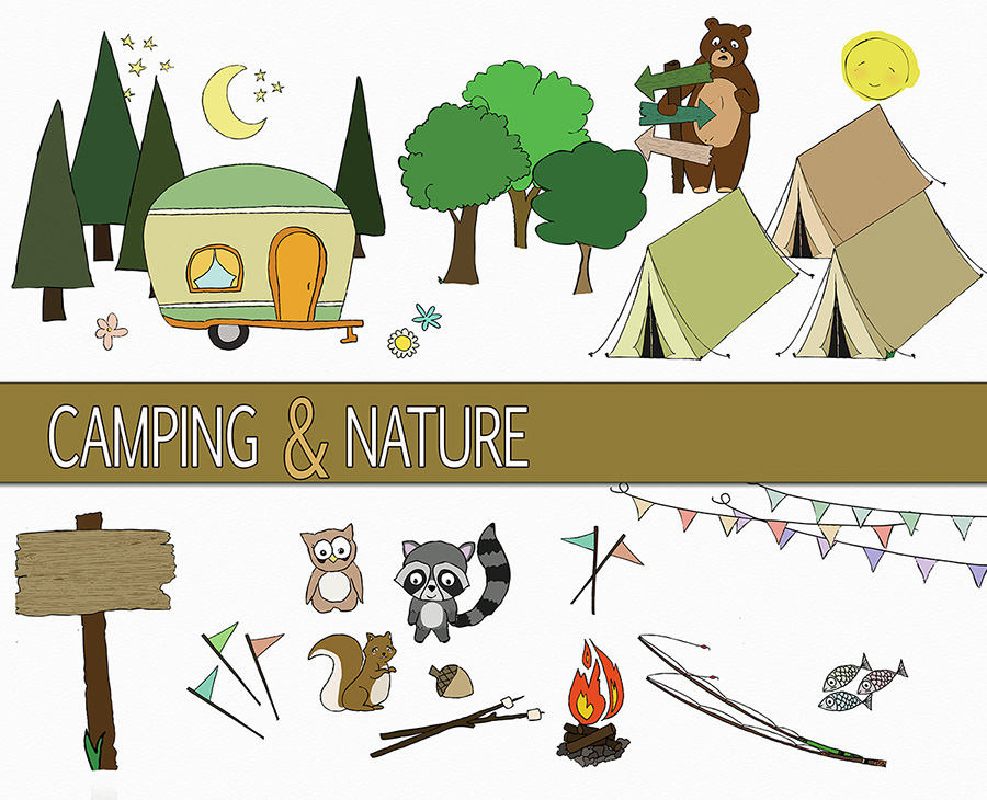 Camping Clipart Set adventure Clip Art Nature Summer Camp | Etsy