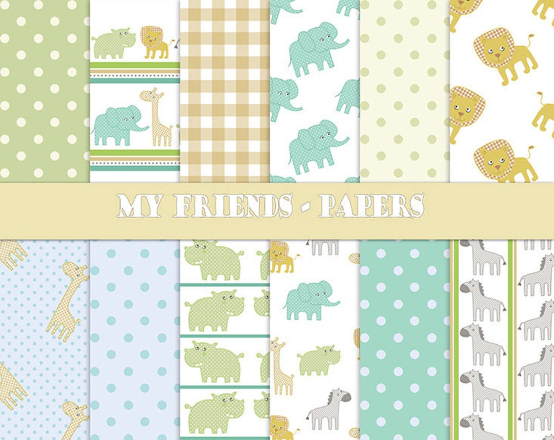 Boy Digital Paper-animals Digital Paper-birthday Boy Papers-baby Blue ...