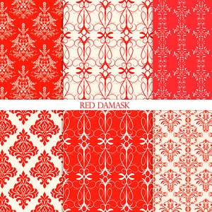 Red Damask Digital Paper-red Damask Printable-red Damask Background ...