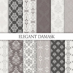 Gray Damask Digital Paper Elegant Printable Vintage | Etsy