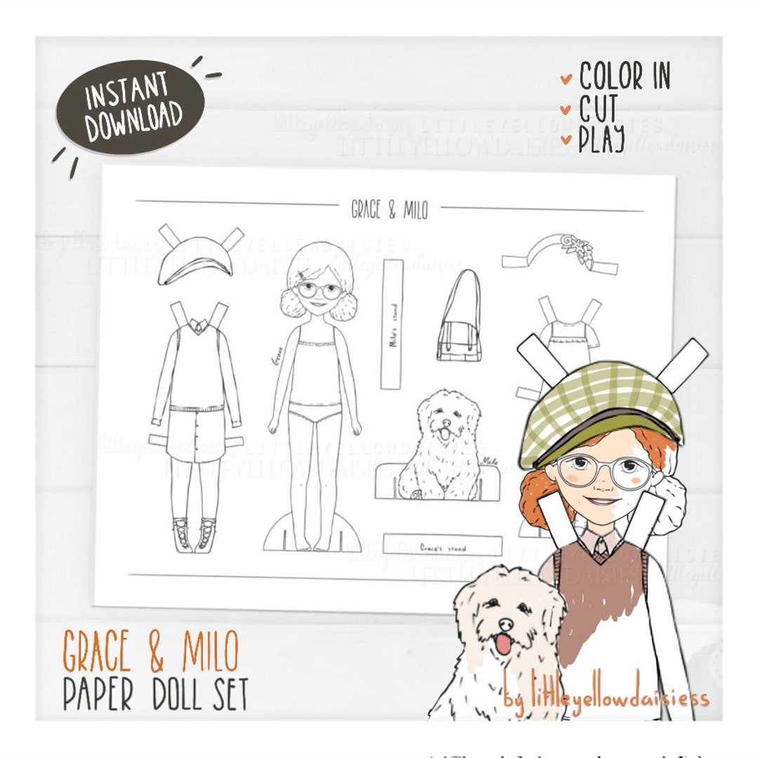 Paper Doll Set Grace and Milo dress up Dolls Color In Gift - Etsy
