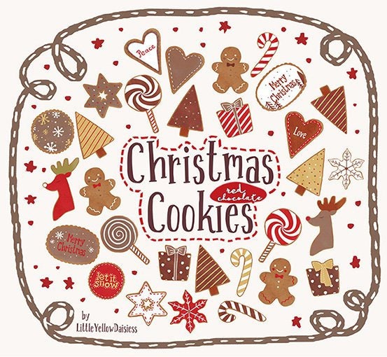 Christmas Cookies Clip Art Set in Red and Brown chocolate | Etsy
