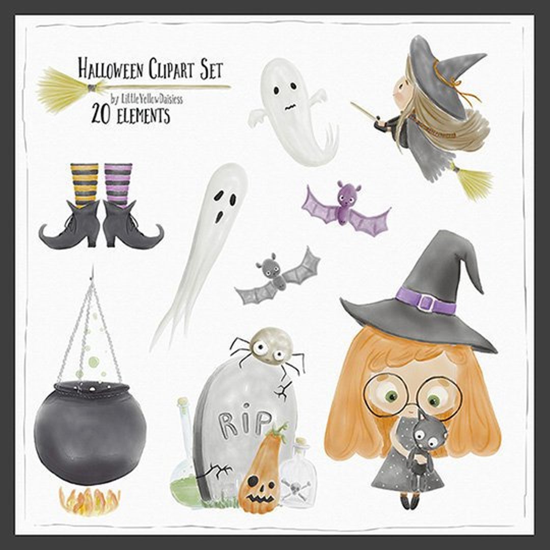 Halloween Clipart Set, Halloween Clip Art Watercolor, Witch Clipart ...