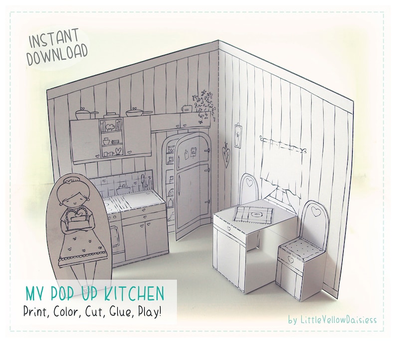 Pop up Kitchen Printable Paper Crafts Rooms Fun Creative - Etsy