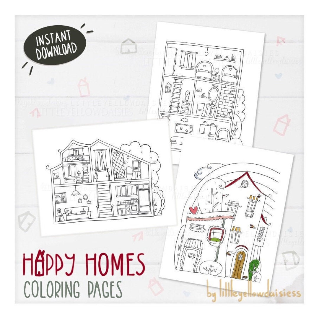 House Coloring Pages, Rooms, Happy Homes, Interior Colouring for Kids ...