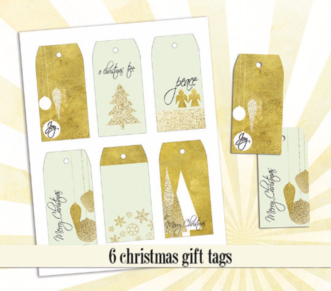 Printable Christmas Gift Tags-gold Glitter Mint Green-christmas Gift ...