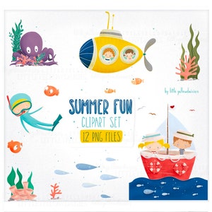 Summer Fun Clipart Set, Vacation Clip Art, Travelling, Sailing, Boat ...