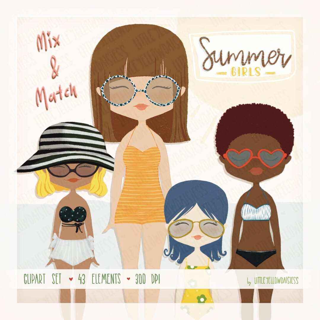 Summer Girls Clipart, Beach Clip Art, Dress Up, Bathing Suit, Vacation ...