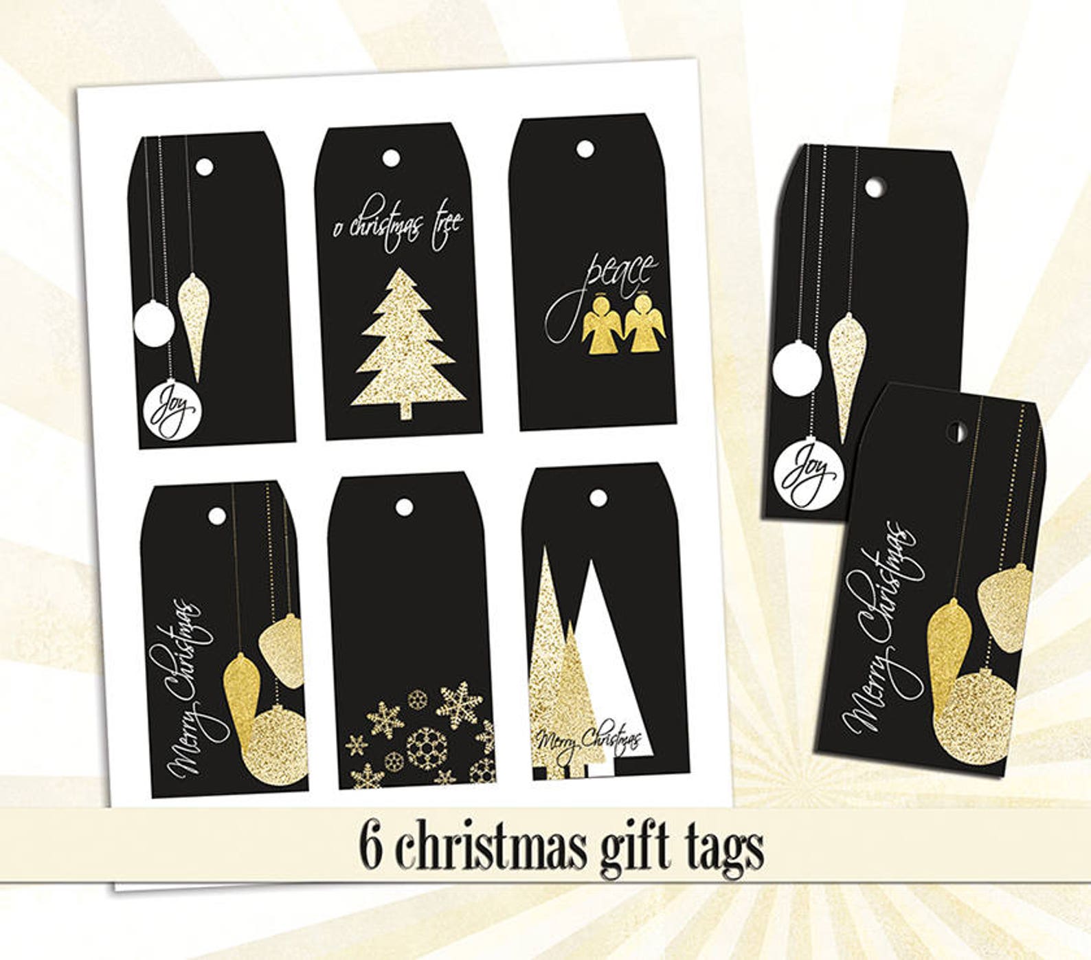 Christmas Tags-gift Tags-gold/black/glitter Printable - Etsy