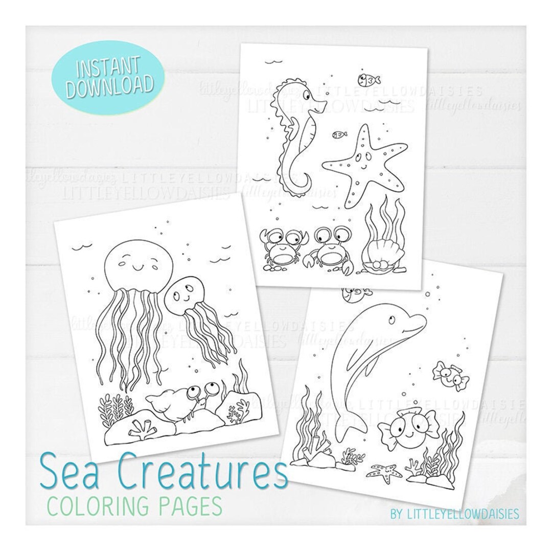 Sea Creatures Coloring Pages, Ocean Coloring Book, Summer, Dolphin ...
