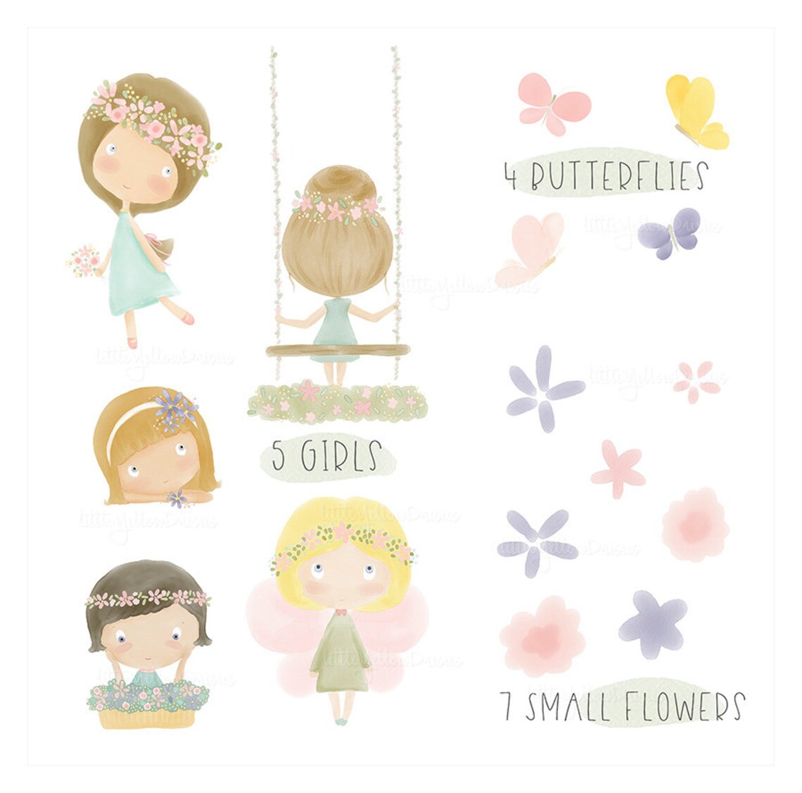 Spring Girls Clip Art-girls Watercolor Clipart-cute Girls | Etsy